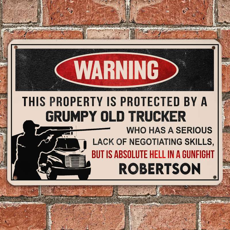 Grumpy Old Trucker - Gift for a Trucker - Personalized Custom Metal Si ...